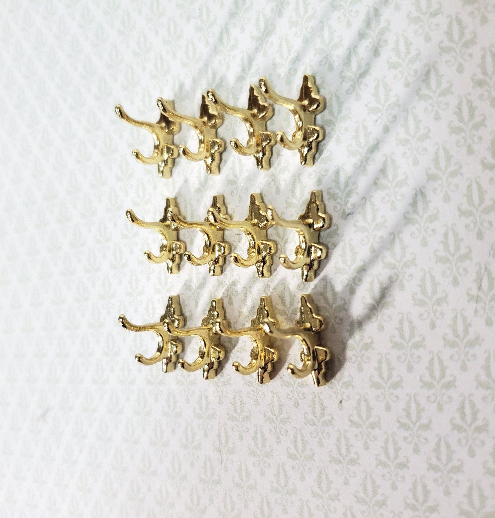 Dollhouse Wall Coat Hooks Set of 12 Metal 1:12 Scale Miniature Gold ...