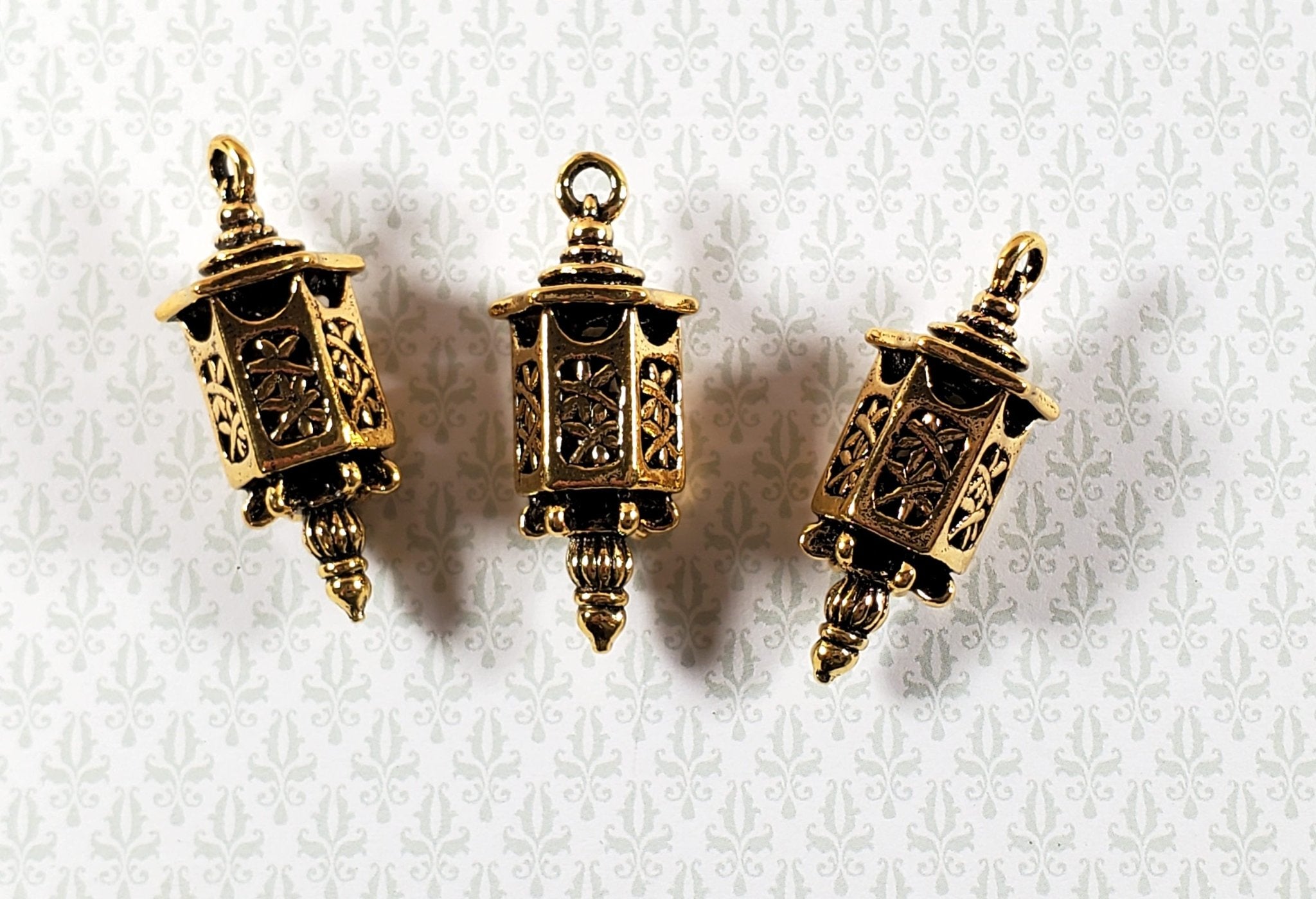 Lantern Charms Small Gold Decoration 3 pieces 1 3/8" Jewelry Making ...