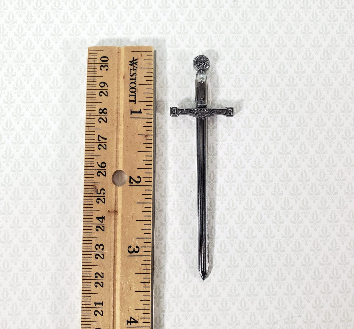 Miniature 2 Handed Long Sword Metal with Pewter Finish Medieval Style 1 ...