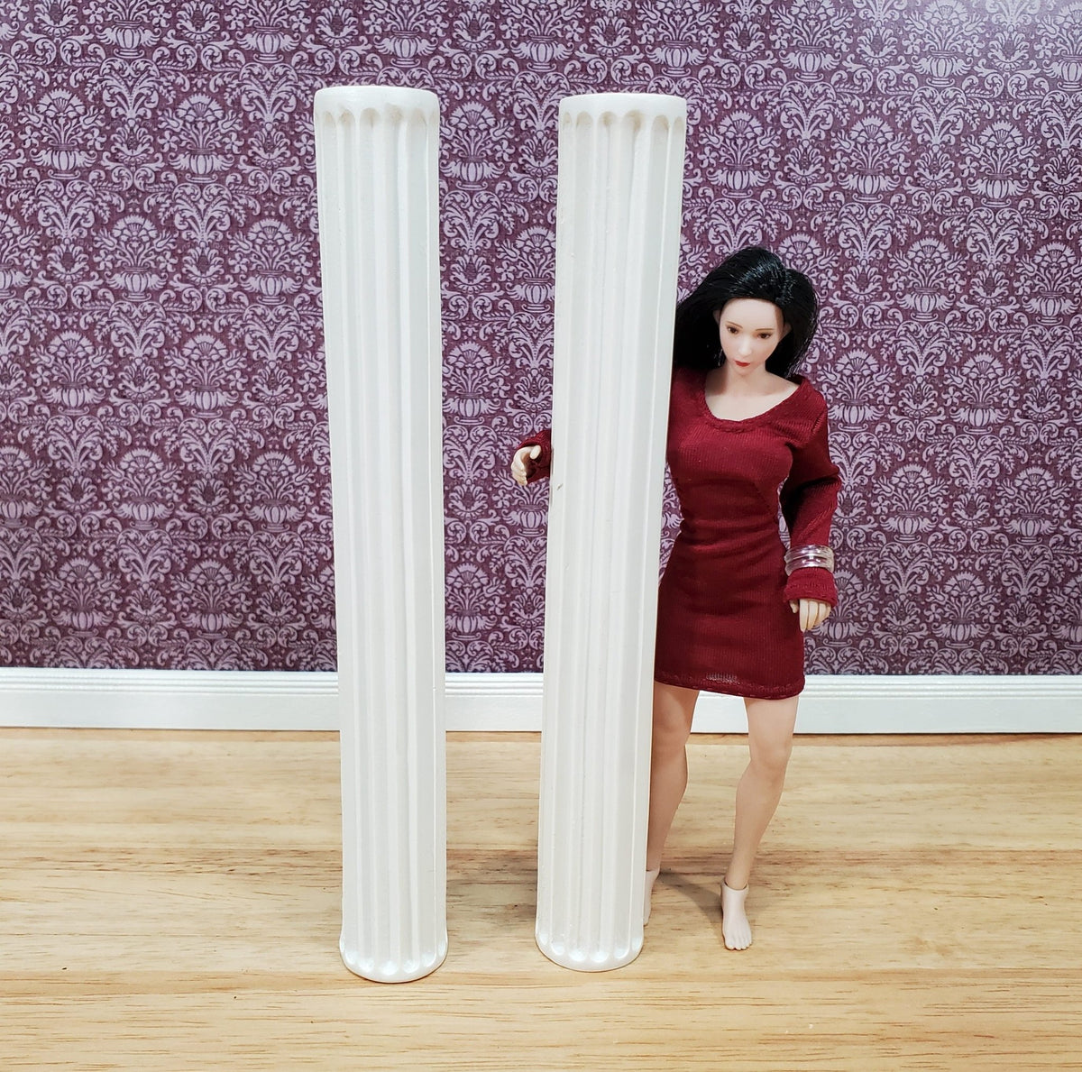 Miniature 2 Round Fluted Columns Pillars Hard Cast Resin 6 3/4" Tall ...