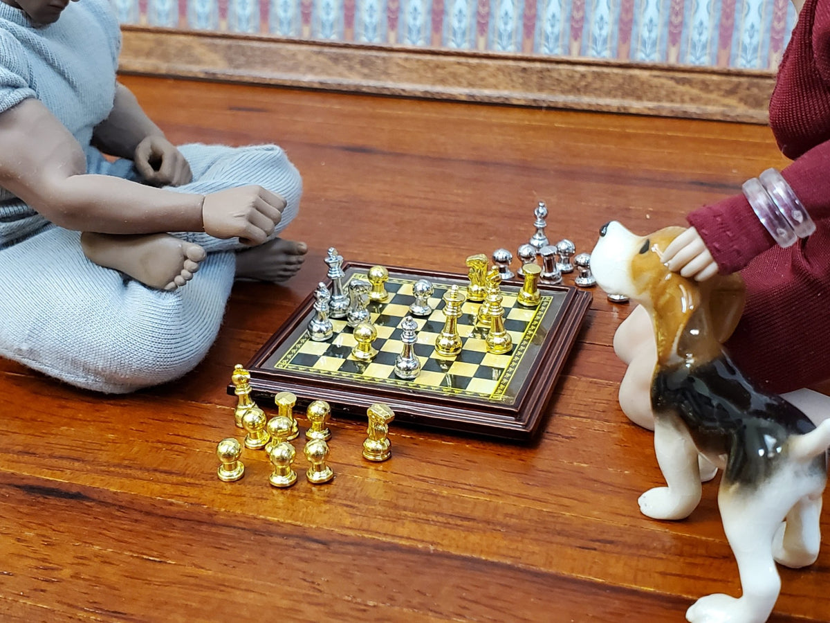 Miniature Chess Set with Chess Pieces Metal 1:12 Scale (Non-Magnetic ...