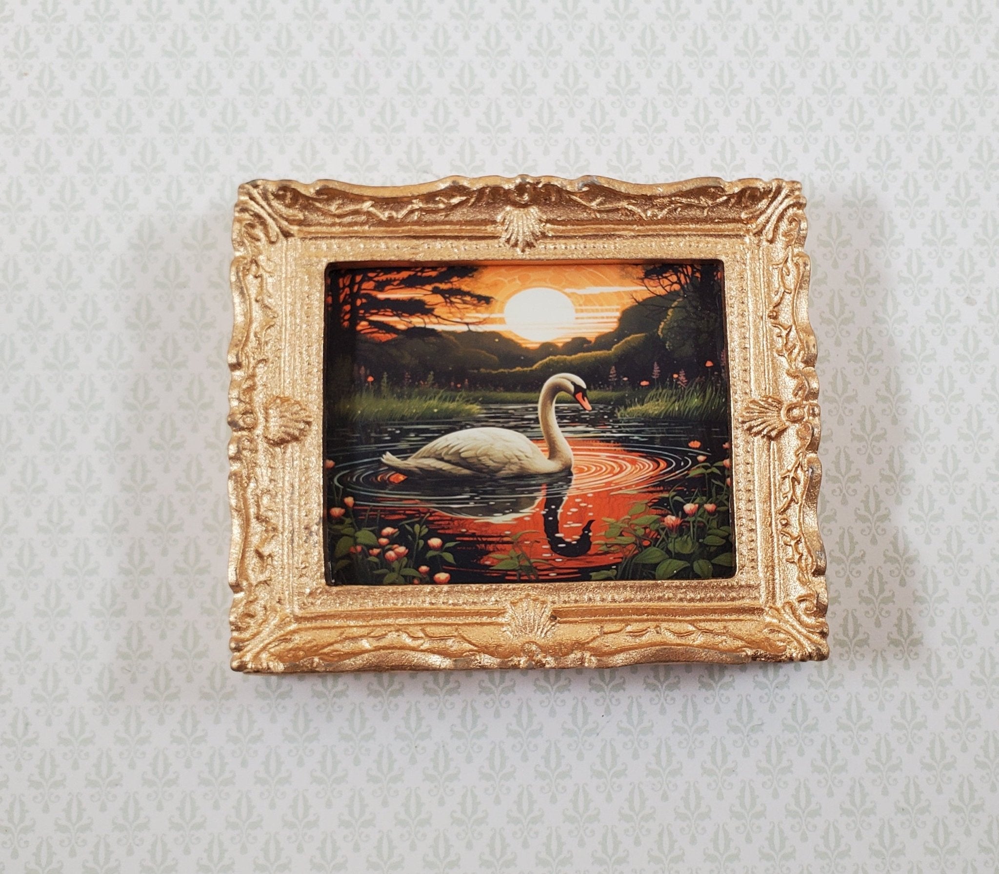 Miniature Trumpeter Swan at Sunset Framed Art Print 1:12 Scale ...